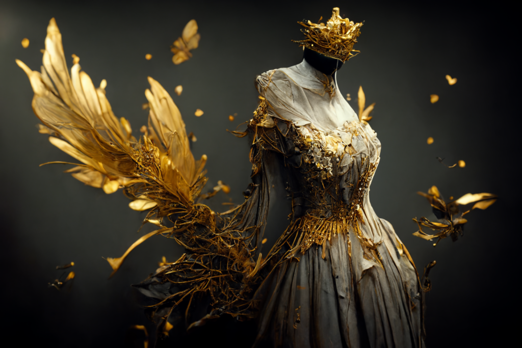 Gold feather gown with Crown (Set of 3) - Shop Chroma Art